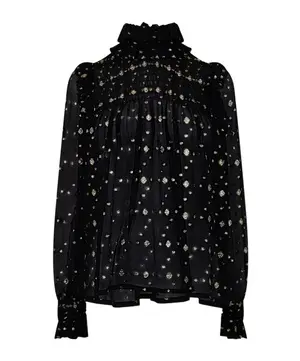 Saint Laurent Ruffled High Neck Long Sleeve Blouse