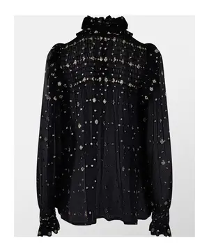 Saint Laurent Ruffled High Neck Long Sleeve Blouse