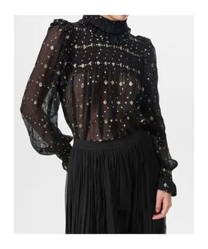 Saint Laurent Ruffled High Neck Long Sleeve Blouse
