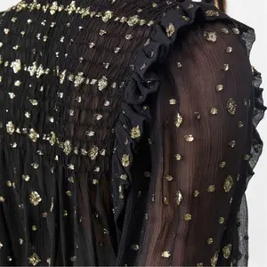 Saint Laurent Ruffled High Neck Long Sleeve Blouse