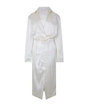 Off-White Satin Twist Long Dress - White