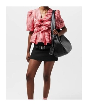 GANNI Short Sleeve Checkered Shirt