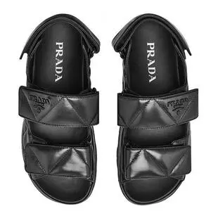 Prada Nappa Leather Quilted Grandad Sandals With Velcro Fastening