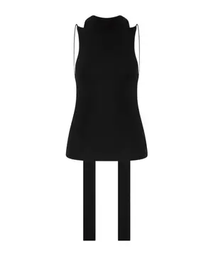 ST. AGNI Sleeveless Rib Knit Vest With Drawstring Detail - Black
