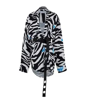 Off-White Zebra Print Shirt Dress - Black