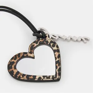 GANNI Heart Shaped Pendant Keychain With Leopard Print - Black
