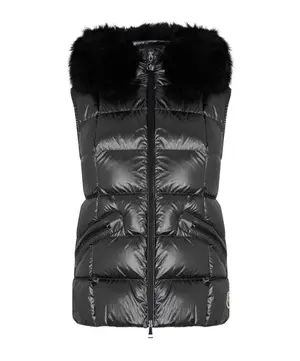 Moncler Sleeveless Down Jacket With Hood And Fur Trim - Black