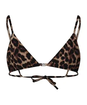ANINE BING Leopard Print Triangle Bikini Top - Black