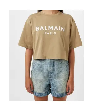 Balmain Logo Print Cropped T-shirt