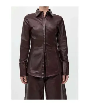 ST. AGNI Paneled Leather Button-down Shirt