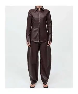 ST. AGNI Paneled Leather Button-down Shirt