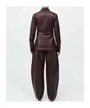 ST. AGNI Paneled Leather Button-down Shirt