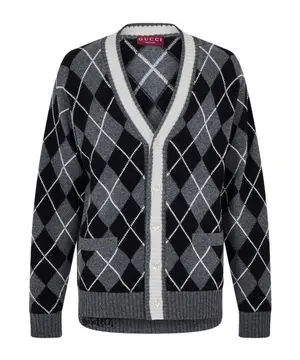 Gucci Argyle Knit Cardigan - Black