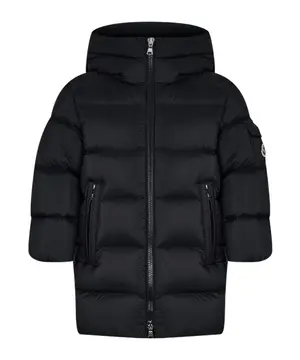 Moncler Logo Patch Hooded Down Jacket - Black