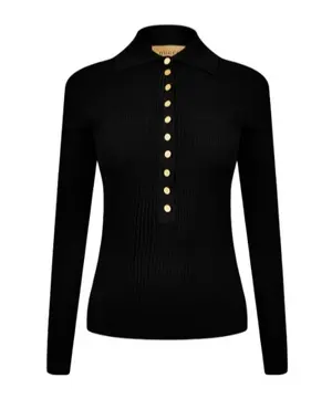Gucci Fine Rib Long Sleeve Polo Shirt