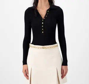 Gucci Fine Rib Long Sleeve Polo Shirt