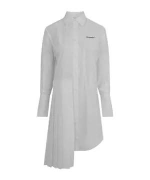 Off-White Diagonal Plissé Shirt Dress - Gray