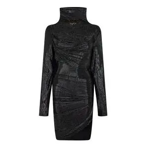 Off-White Long Sleeve Turtleneck Mini Dress - Black