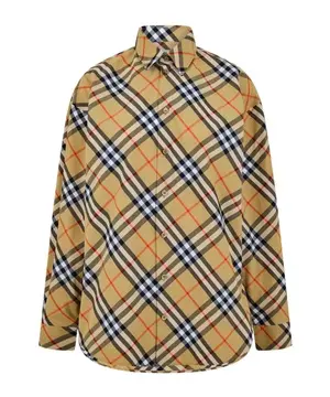 Burberry Plaid Long Sleeve Shirt - Nude