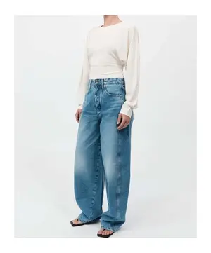 ST. AGNI Wide-leg Faded Jeans
