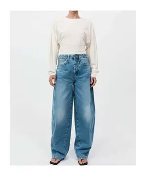 ST. AGNI Wide-leg Faded Jeans