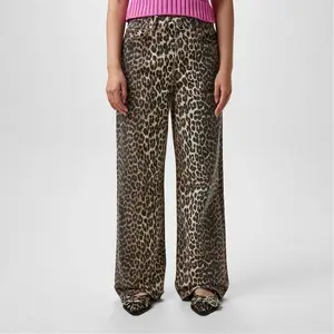 GANNI Leopard Print Denim Trousers