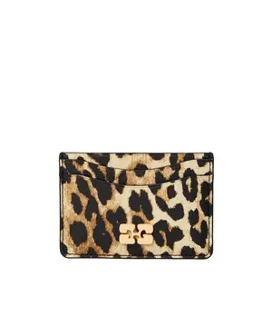 GANNI Leopard Print Card Holder - Black