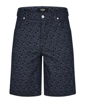 Fendi Ff Monogram Denim Shorts - Blue