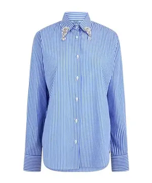 Prada Striped Lapel Shirt With Graphic Embellishment
