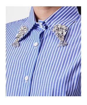 Prada Striped Lapel Shirt With Graphic Embellishment