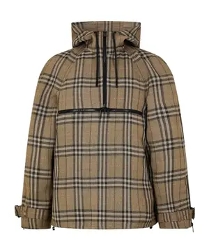 Burberry Checked Casual Half-zip Jacket - Brown