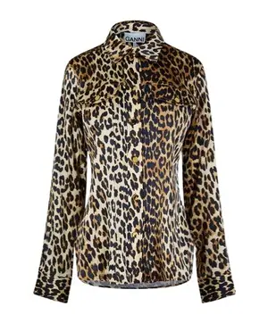 GANNI Long Sleeve Animal Print Shirt