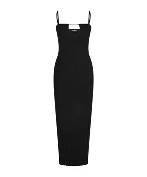 Jacquemus Ribbed Maxi Slip Dress With Adjustable Straps - Black