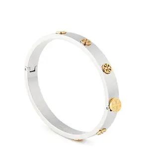 Tory Burch Two-tone Logo Motif Hinged Bangle