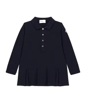 Moncler Logo Long-sleeved Pleated Dress - Black