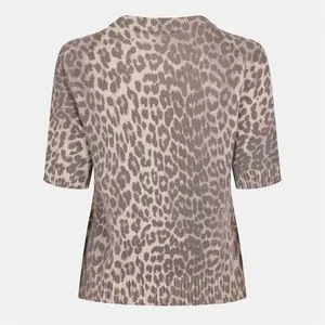 GANNI Leopard Print Crew Neck Short Sleeve Sweater - Nude