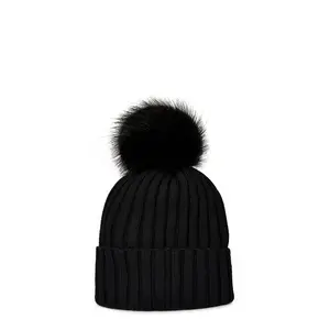 Moncler Ribbed Beanie With Fur Pom Pom