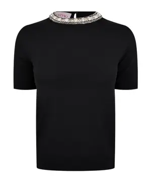 Valentino Garavani Short-sleeved Knit Sweater With Embellished Neckline