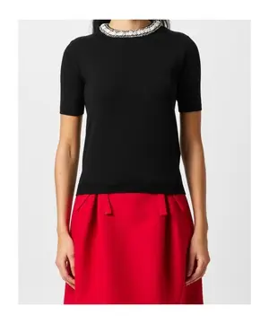 Valentino Garavani Short-sleeved Knit Sweater With Embellished Neckline