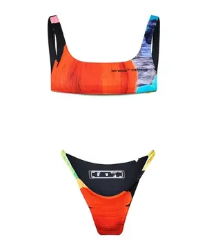 Off-White Printed Split Swimsuit - Multicolor