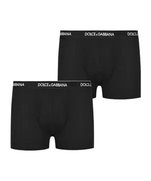 Dolce & Gabbana Plain Cotton Stretch Boxers, 2-pack - Black