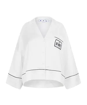 Off-White Satin Pyjama Crop Shirt - White