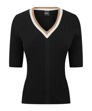 Hugo Boss Ribbed V-neck Short Sleeve Top