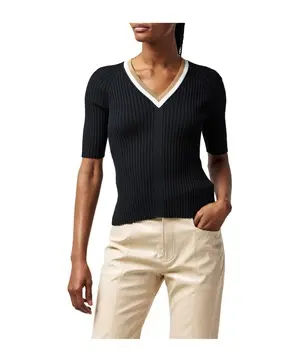 Hugo Boss Ribbed V-neck Short Sleeve Top