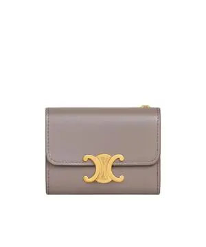 Celine Compact Wallet Triomphe In Shiny Calfskin - Gray
