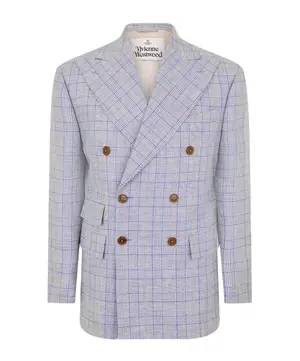 VIVIENNE WESTWOOD Light Purple Plaid Double-breasted Blazer - Gray