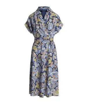 Ralph Lauren Ralph Lauren Floral Print Crepe Belted Midi Dress Blue