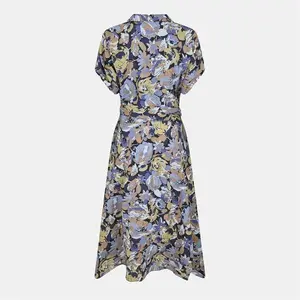 Ralph Lauren Floral Print Crepe Belted Midi Dress - Blue