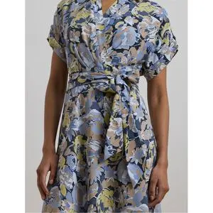 Ralph Lauren Floral Print Crepe Belted Midi Dress - Blue