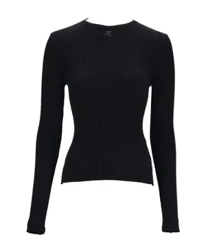 COURREGES Logo-embossed Ribbed-knit Jumper - Black